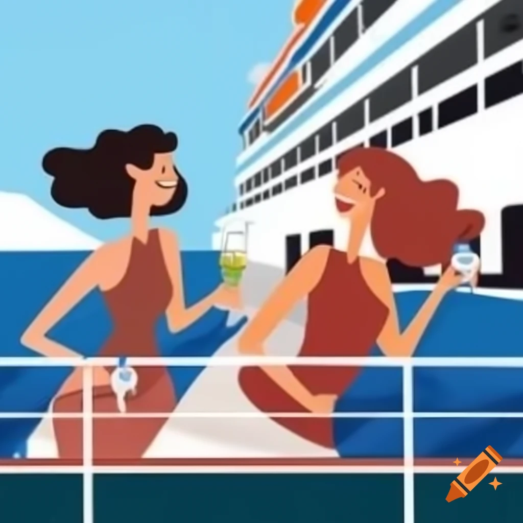 Logo of two women laughing on a cruise ship with martinis on Craiyon
