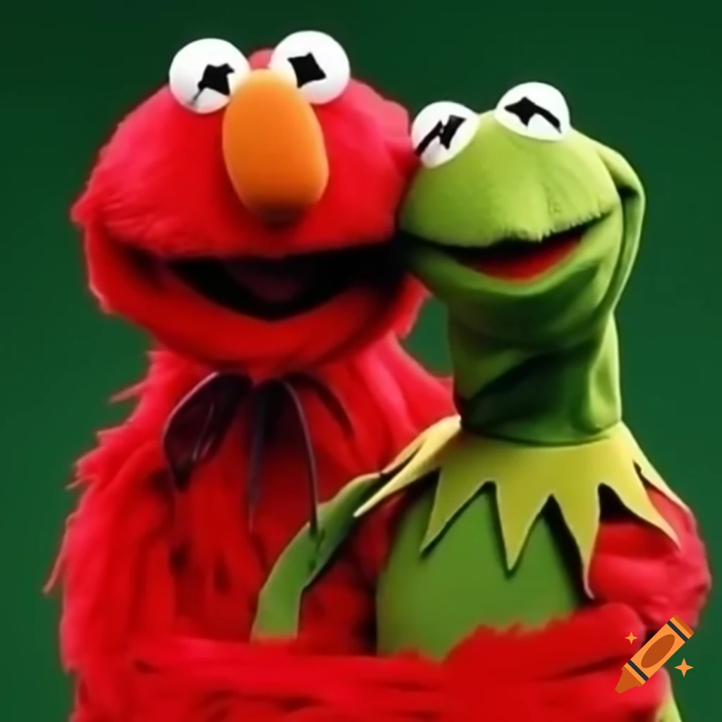 Elmo and kermit sharing a kiss on Craiyon