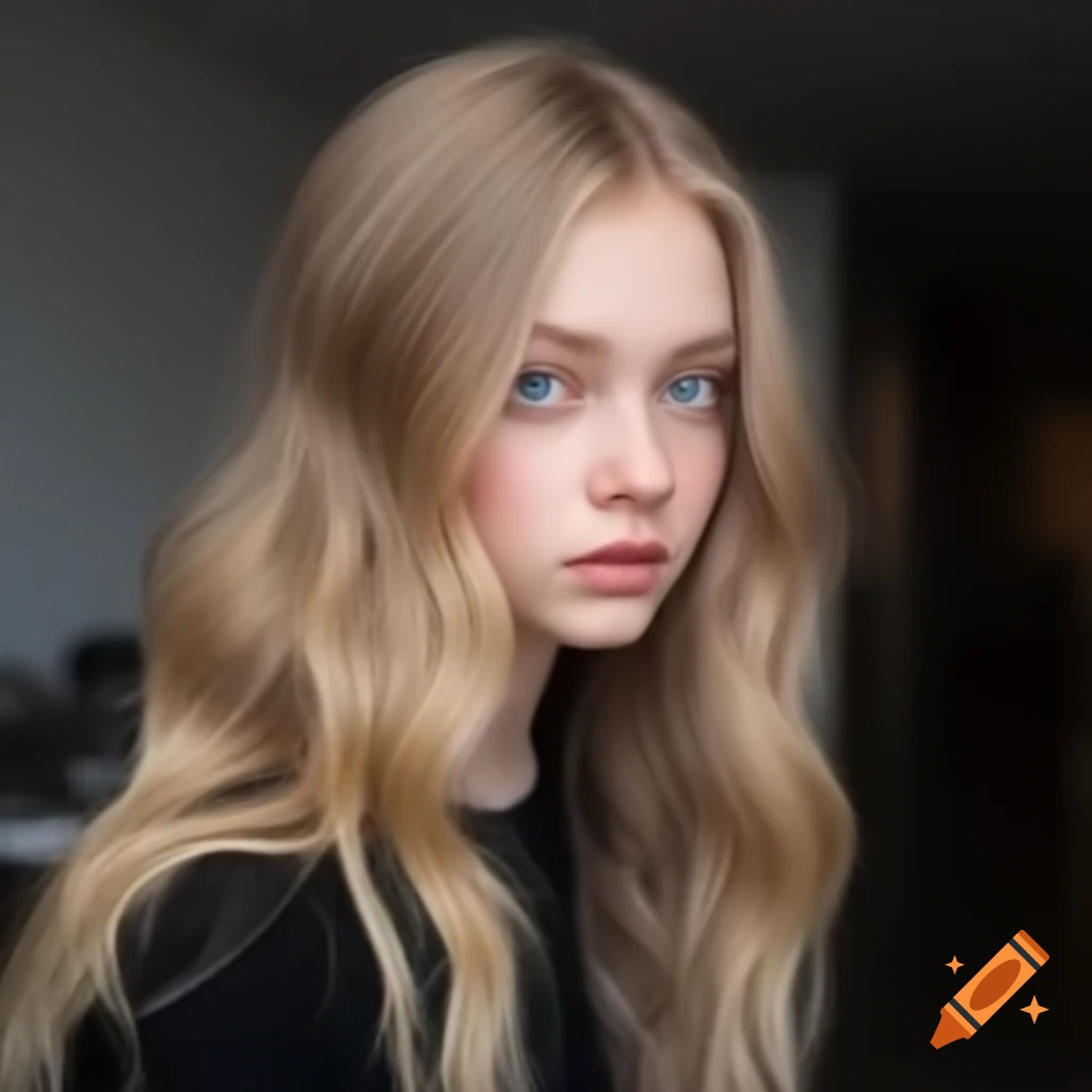 Young tech hacker with long wavy blonde hair and blue eyes on Craiyon