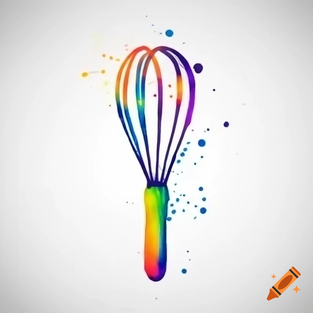 Broad rainbow colored splash line created with a whisk on white ...