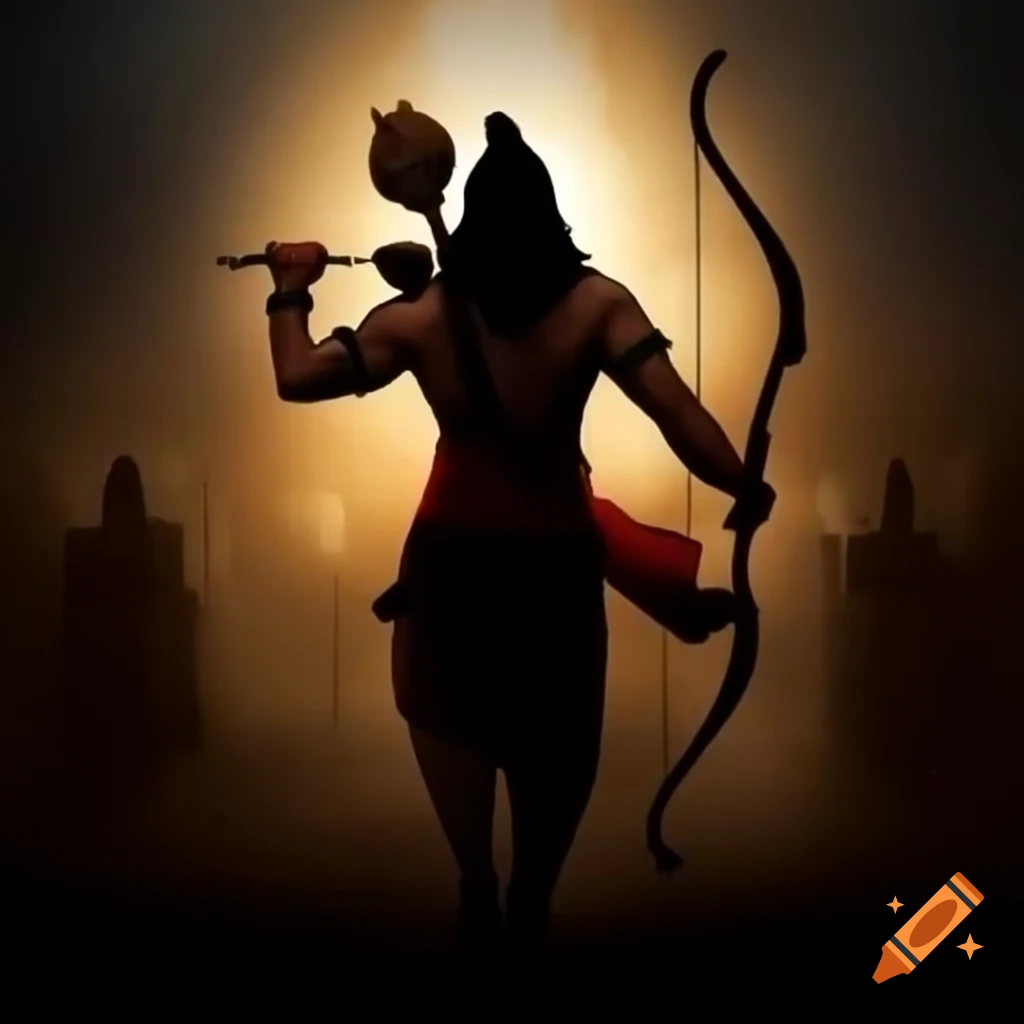 Silhouette of Warrior Arjun with bow and arrow from Mahabharata on Craiyon