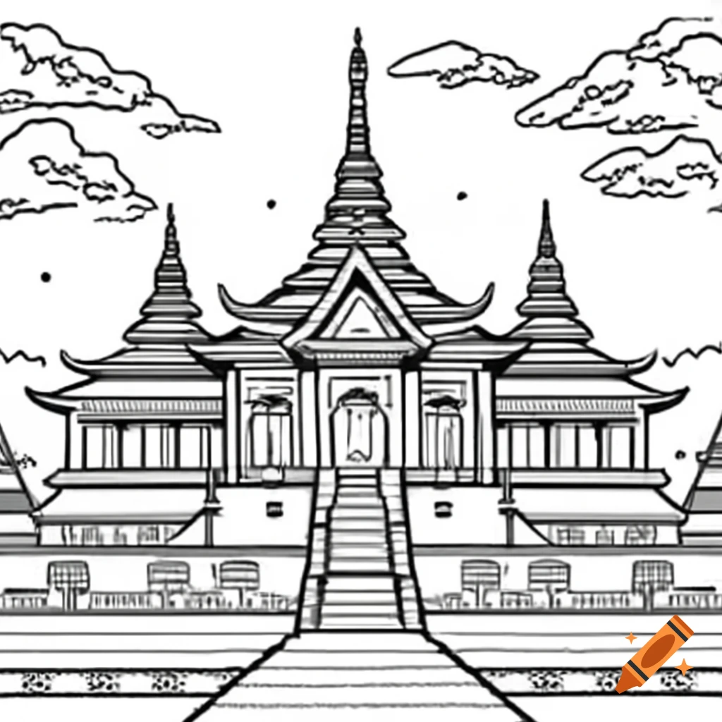 Coloring page featuring Buddhist palace Kapilavastu on Craiyon
