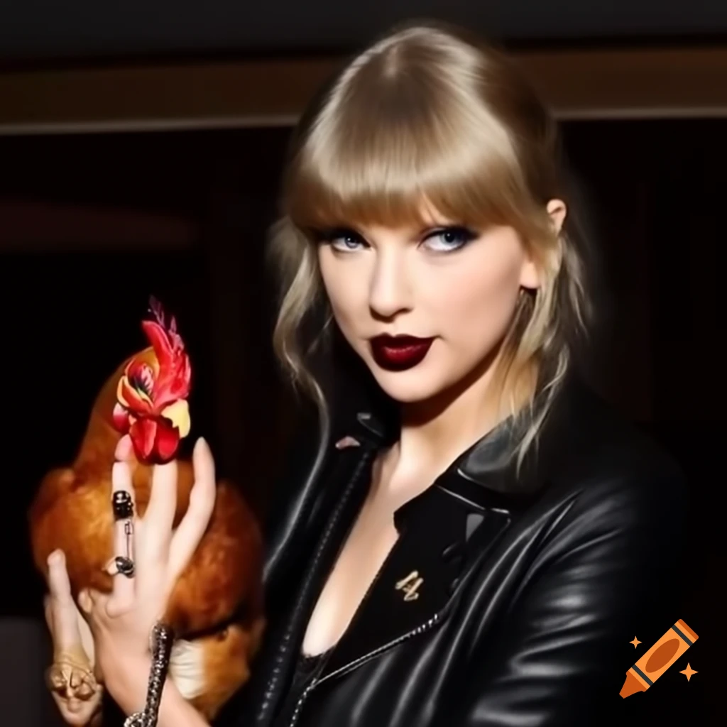 Goth-inspired Taylor Swift holding a chicken in her purse on Craiyon