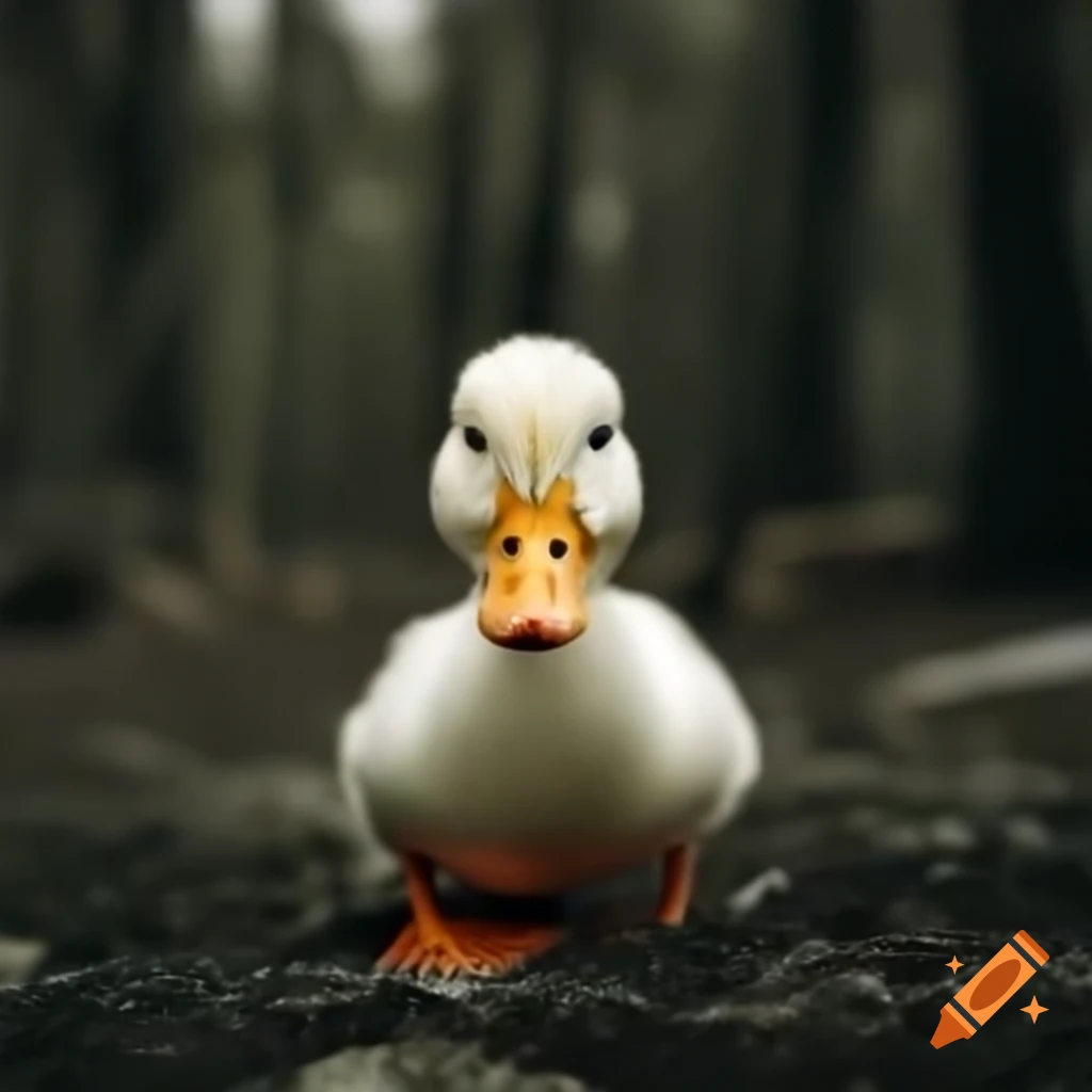 Cute yet menacing duck, playful expression on Craiyon