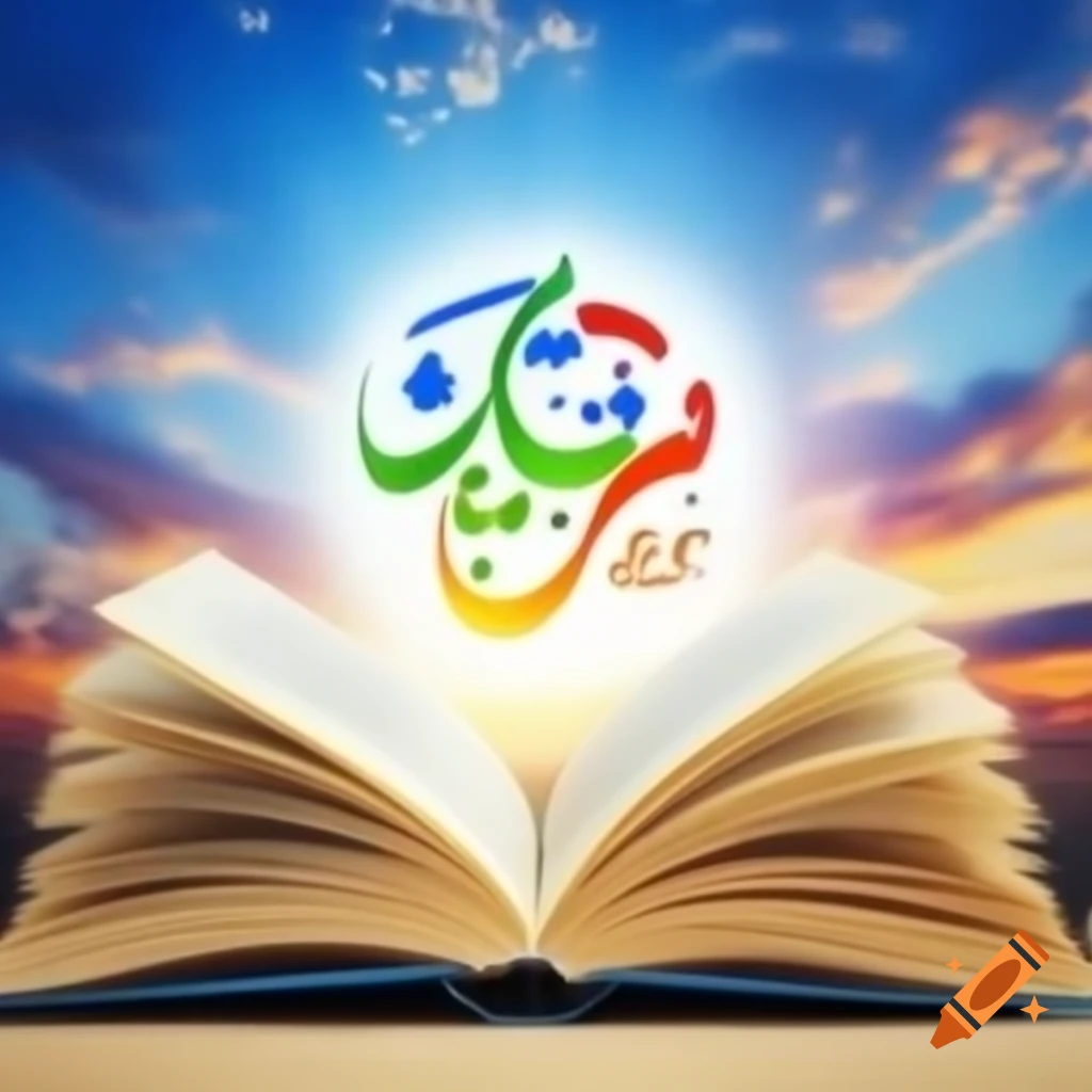 Open book with colorful elements and Greek symbol Phi, decorated with ...