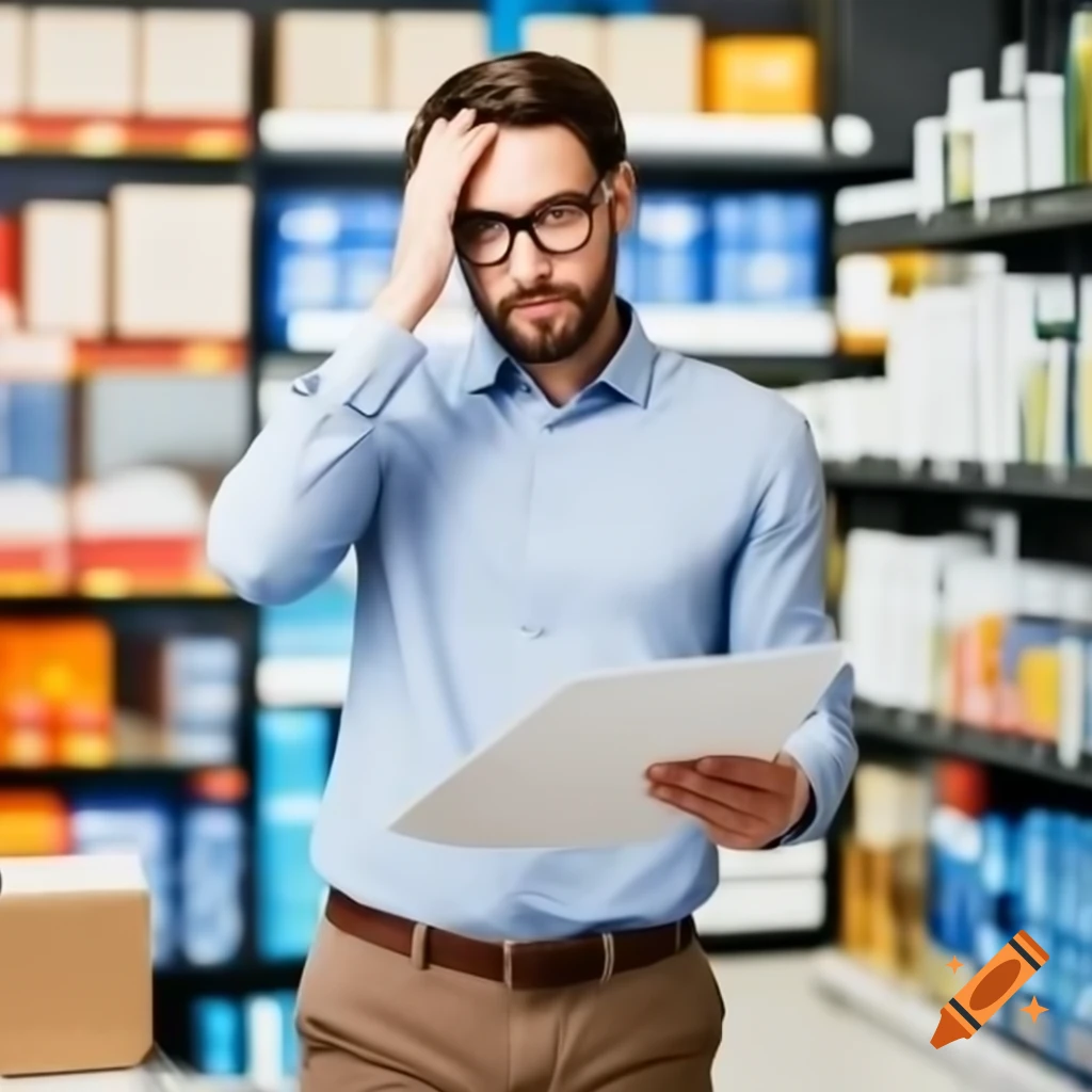 Frustrated ecommerce store owner stressed over bookkeeping on Craiyon