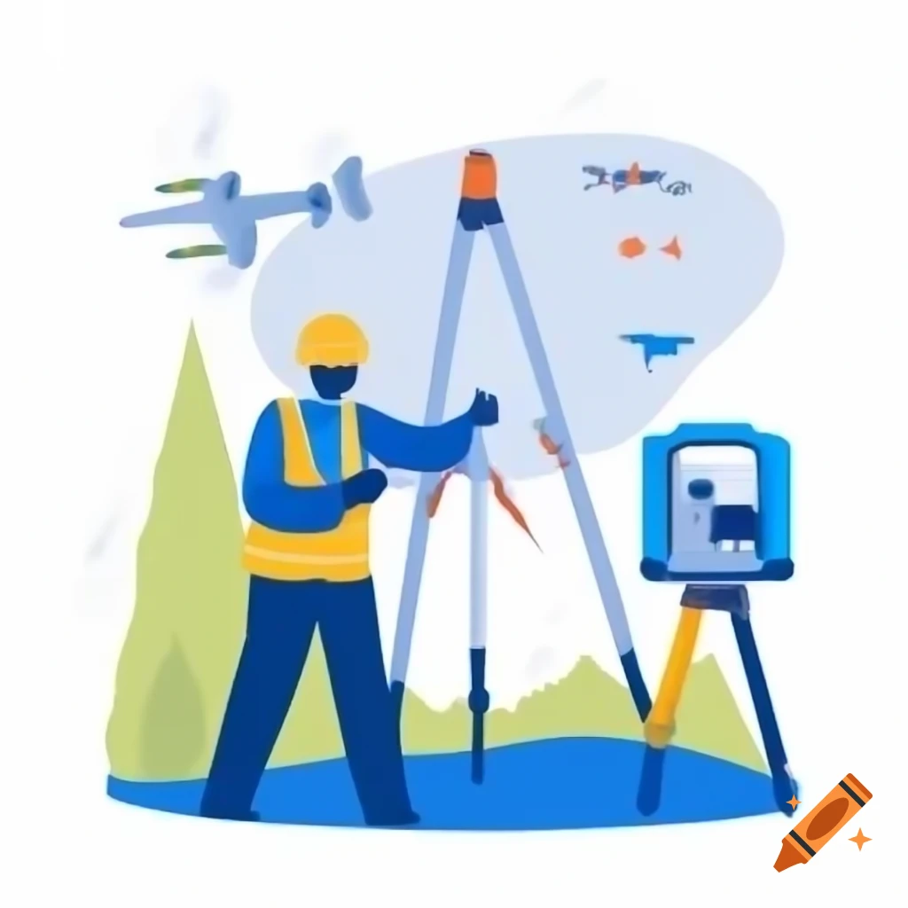 Self-portrait at surveying site with geodetic engineering elements ...