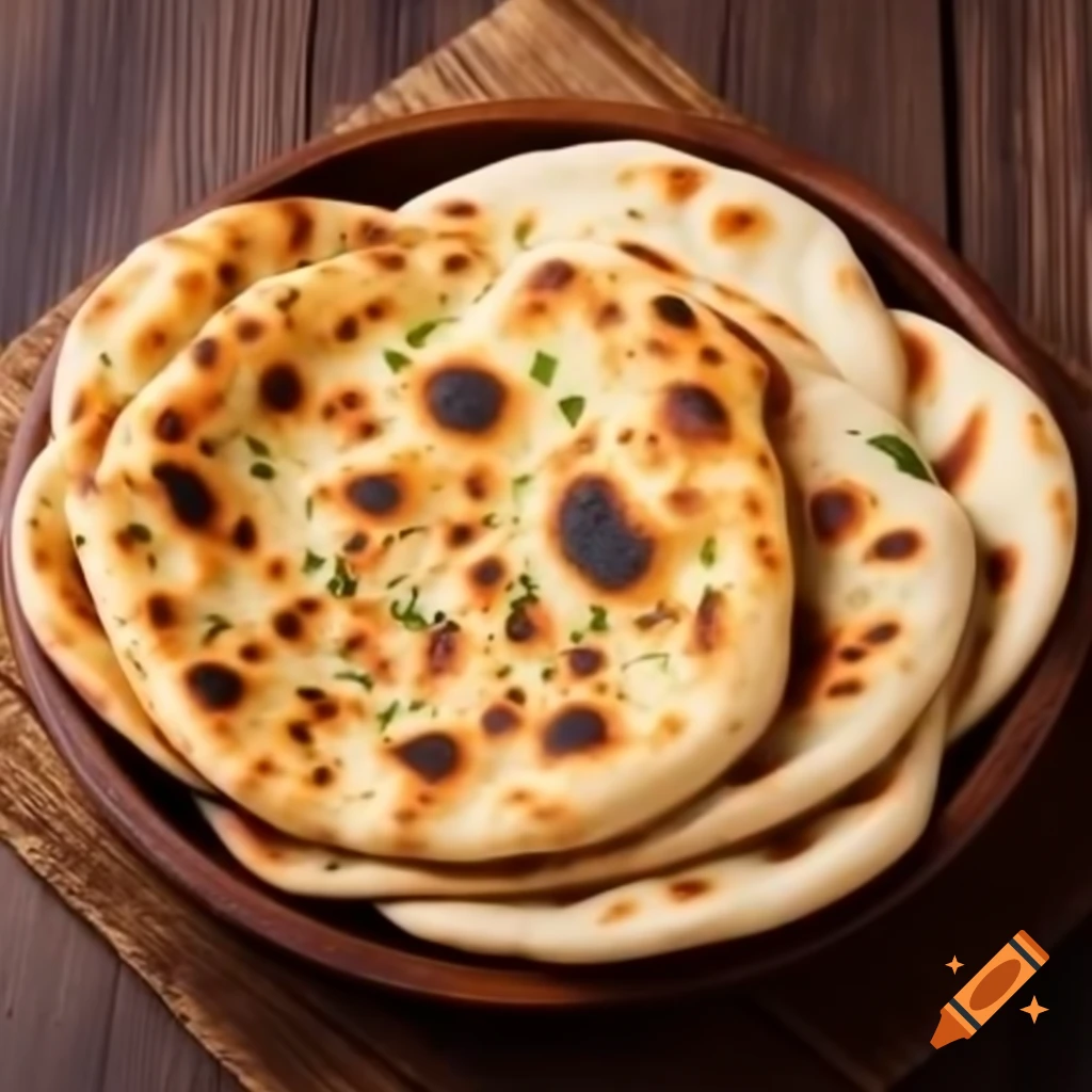 Three types of North Indian naan served in a wooden bowl on Craiyon