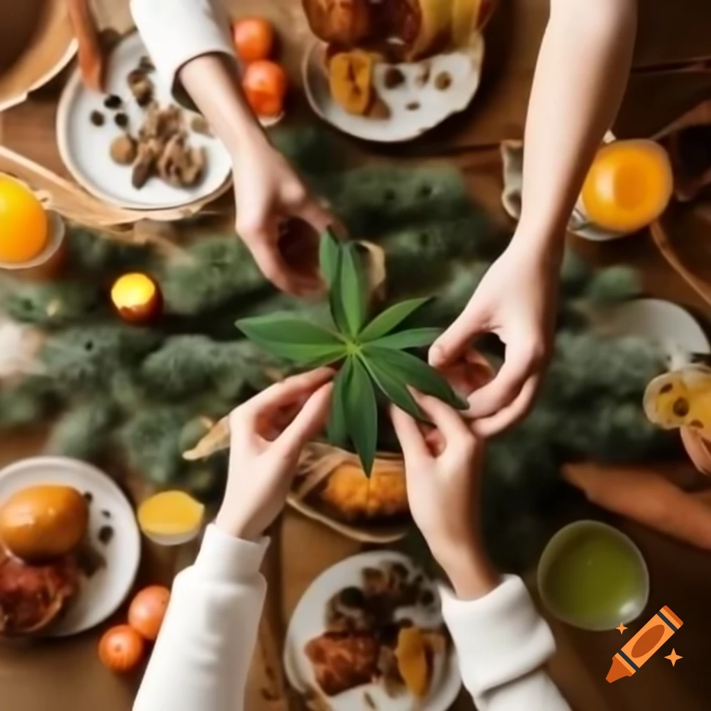 Thanksgiving dinner with marijuana plants and weed nugs around the ...