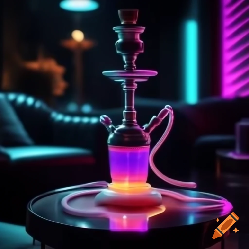 Modern futuristic hookah with glowing base in luxurious shisha lounge ...