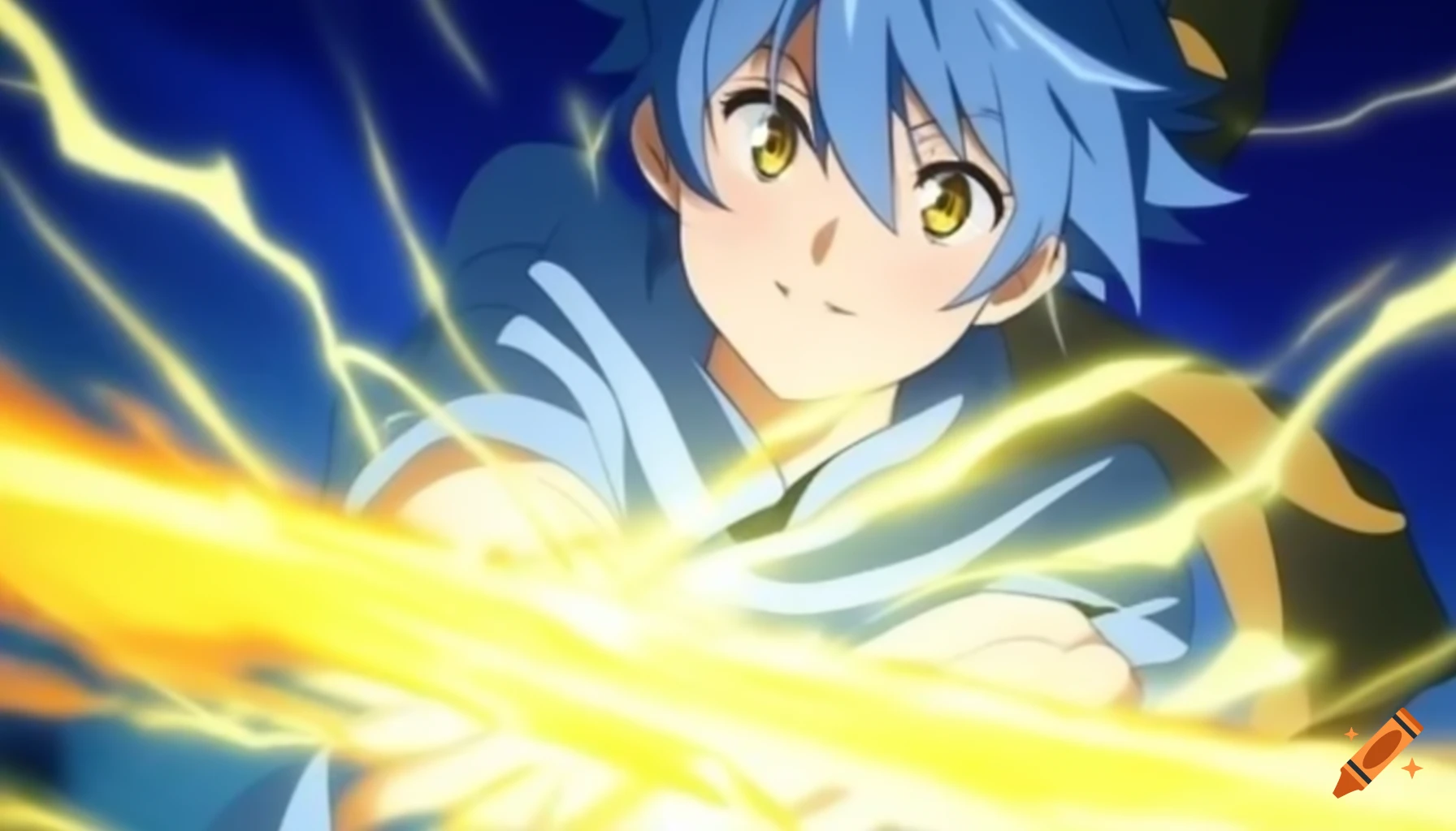 Anime-style young warrior generating chi with yellow energy waves, 80s ...