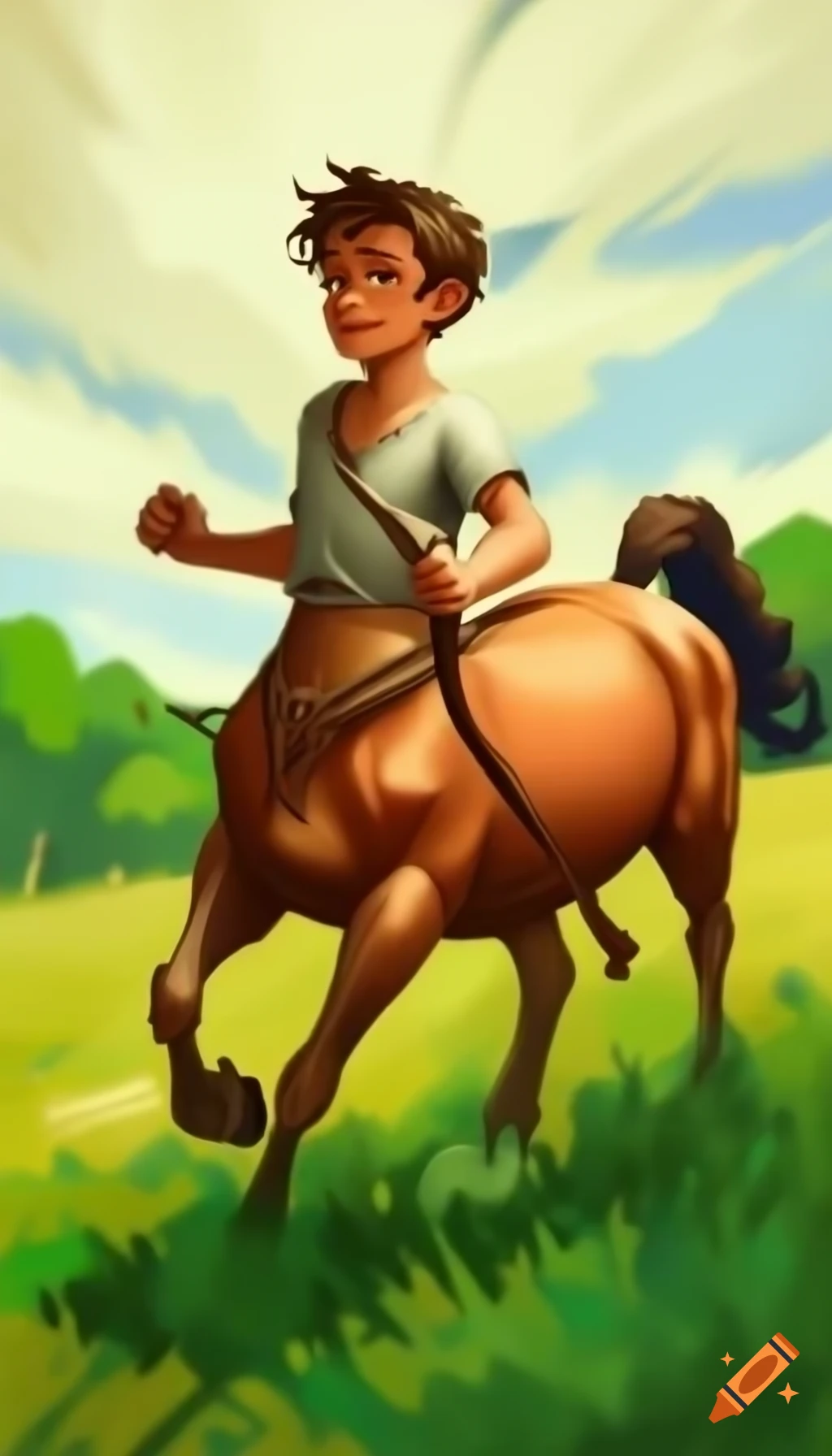 Boy centaur running through green fields, neo-classical gouache and oil ...