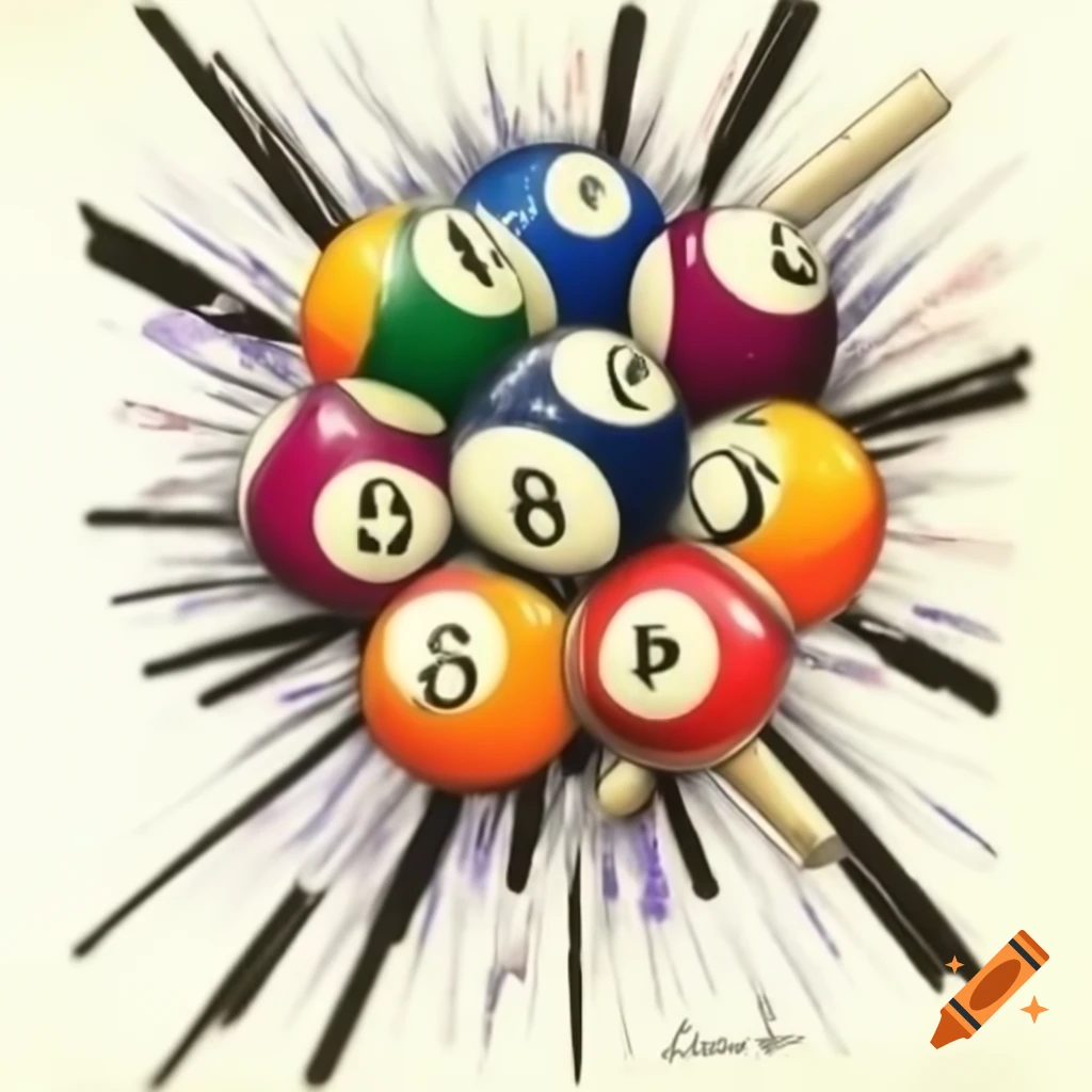 Vibrant graphic design of billiard balls in a colorful explosion on Craiyon