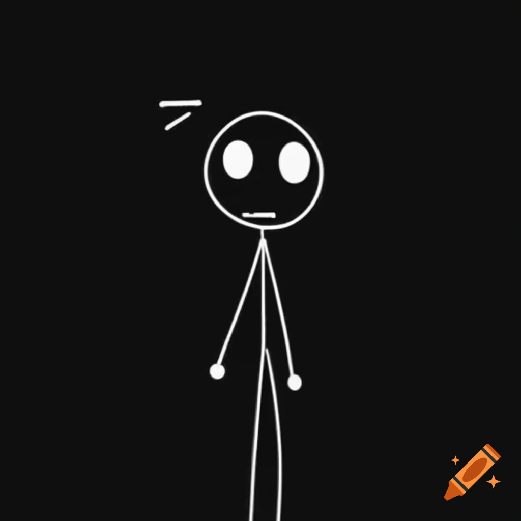 Minimalistic stickman figure on black background in white color on Craiyon