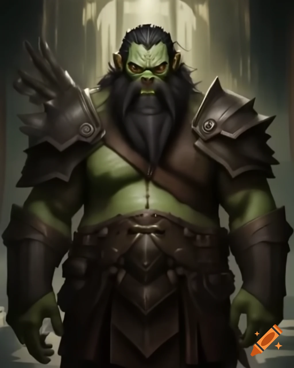 Half-orc paladin character description for ai portrait generation on ...