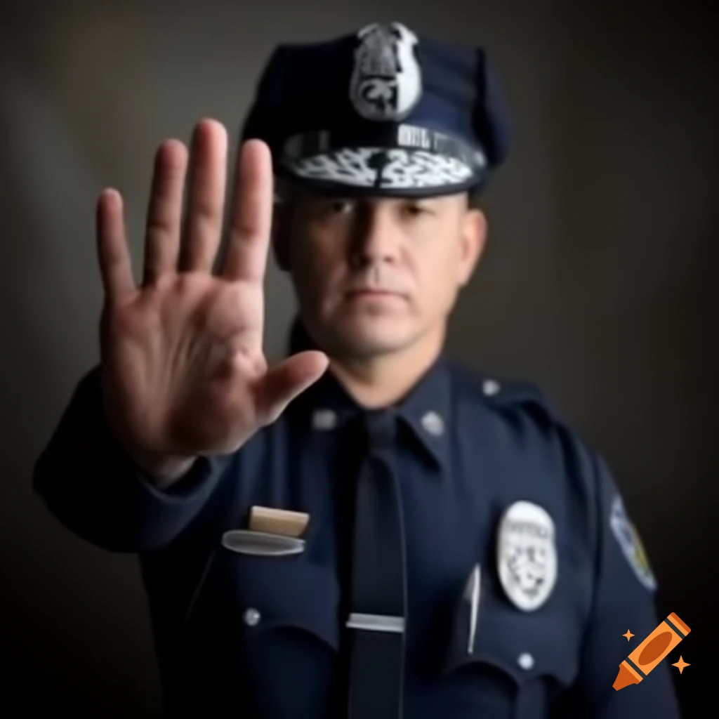 Police officer raising hand, signaling on Craiyon