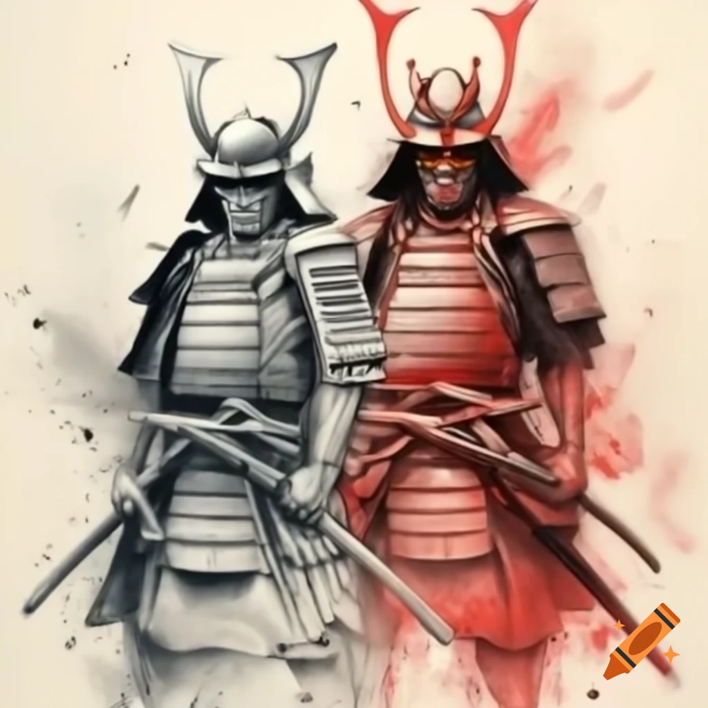 Vibrant sketch of a samurai in contrasting colored armor on Craiyon
