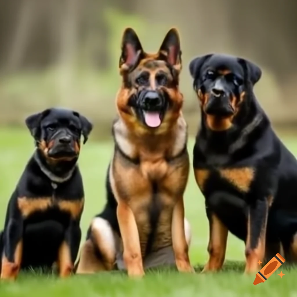 German shepherd and Rottweiler brothers in playful pose on Craiyon