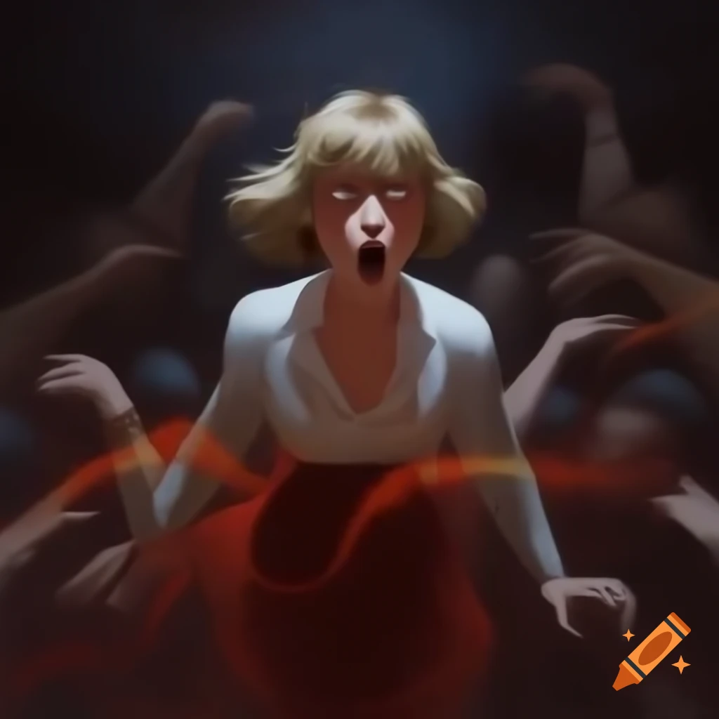 Female figure using soundwaves in a dynamic battle scene with ...