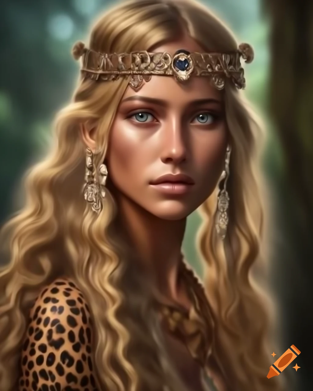 Primitive shamanic woman in leopard clothes with ethnic jewelry in ...