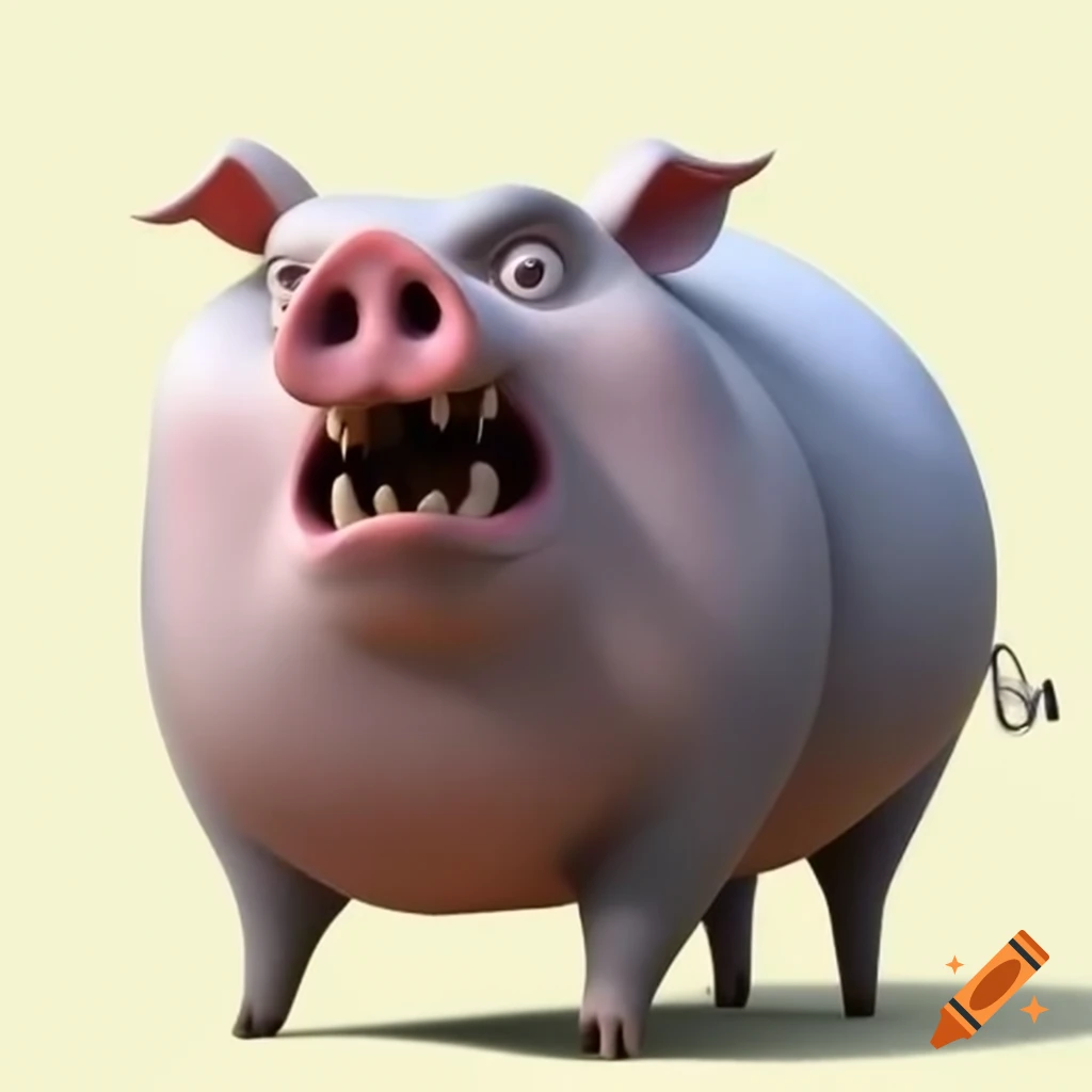 Animated graphic of a large grey pig with sharp teeth on Craiyon