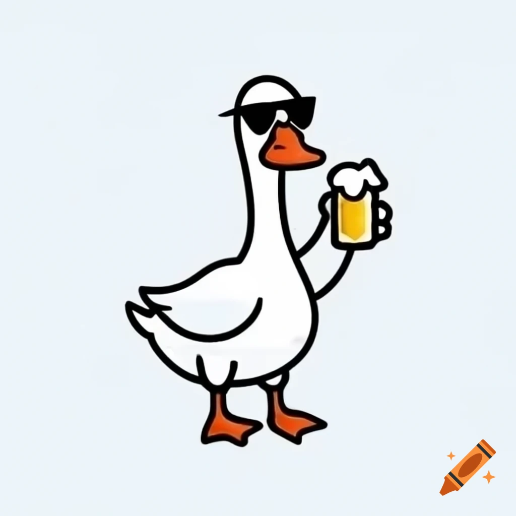 Funny monochrome cartoon goose wearing sunglasses and holding a beer on Craiyon