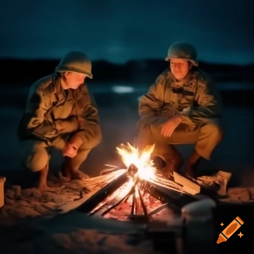 German soldiers roasting a goose by campfire during First World War on ...