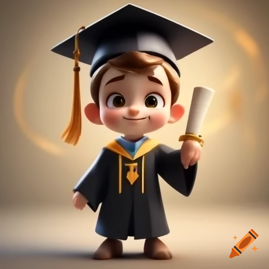 AI-generated clipart boy celebrating graduation with scroll on Craiyon