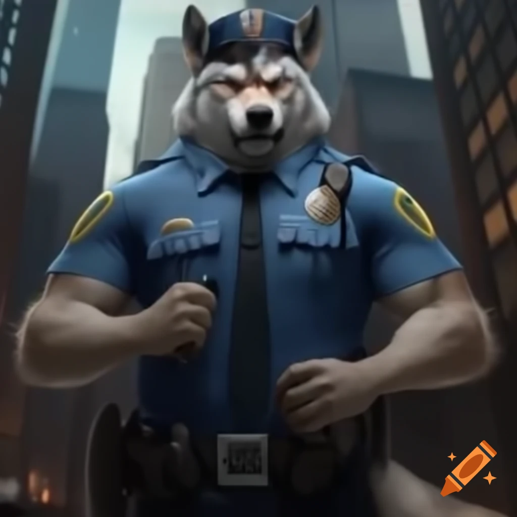 Giant wolf resembling police holding a skyscraper on Craiyon