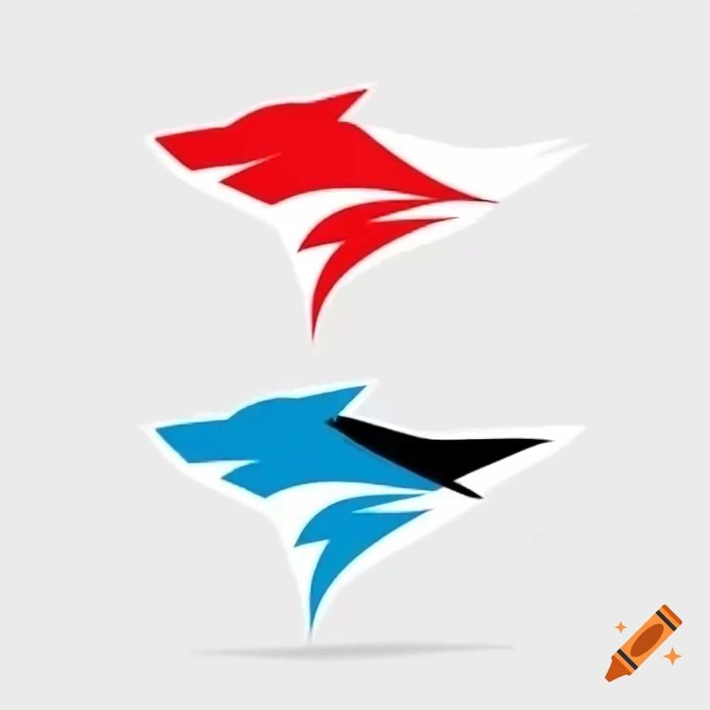 Stylized scarlet and azure wolf representing speed and power ...
