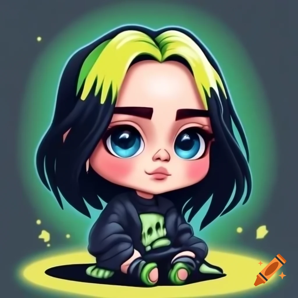 Chibi illustration of billie eilish in realistic style on Craiyon