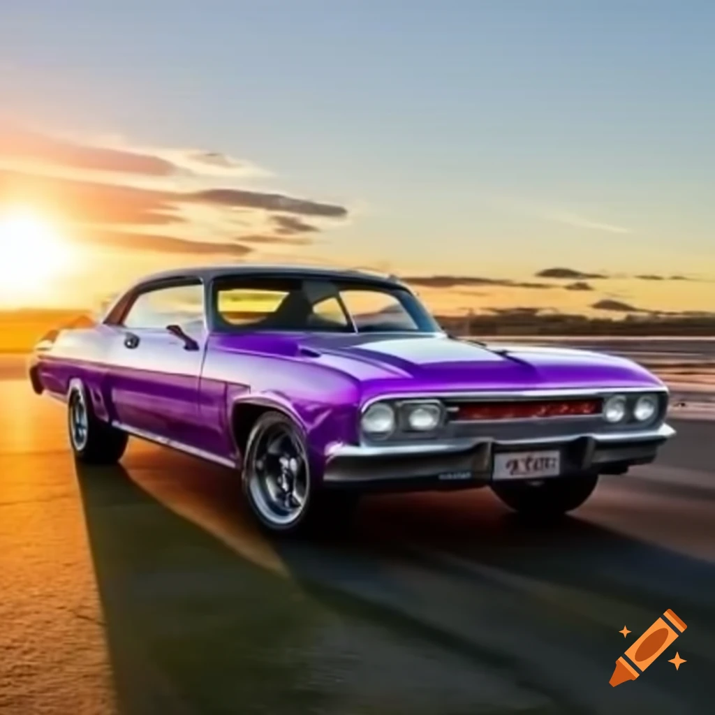 Classic purple Chevy Impala gleaming under sunlight on Craiyon