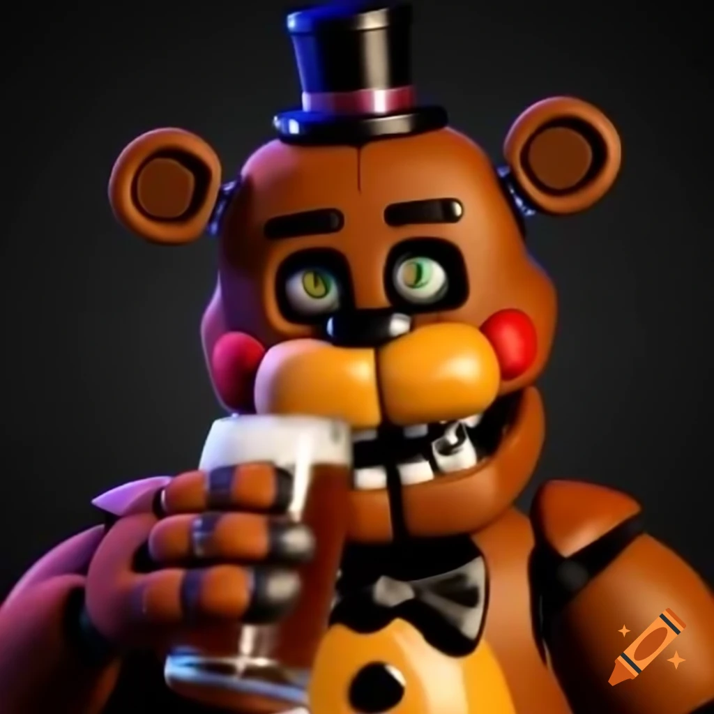 Freddy Fazbear character enjoying a beer on Craiyon