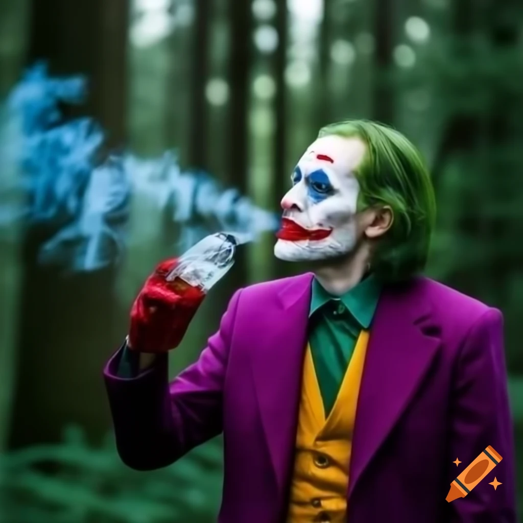 Person resembling joker inhaling smoke from water bottle in Polish ...