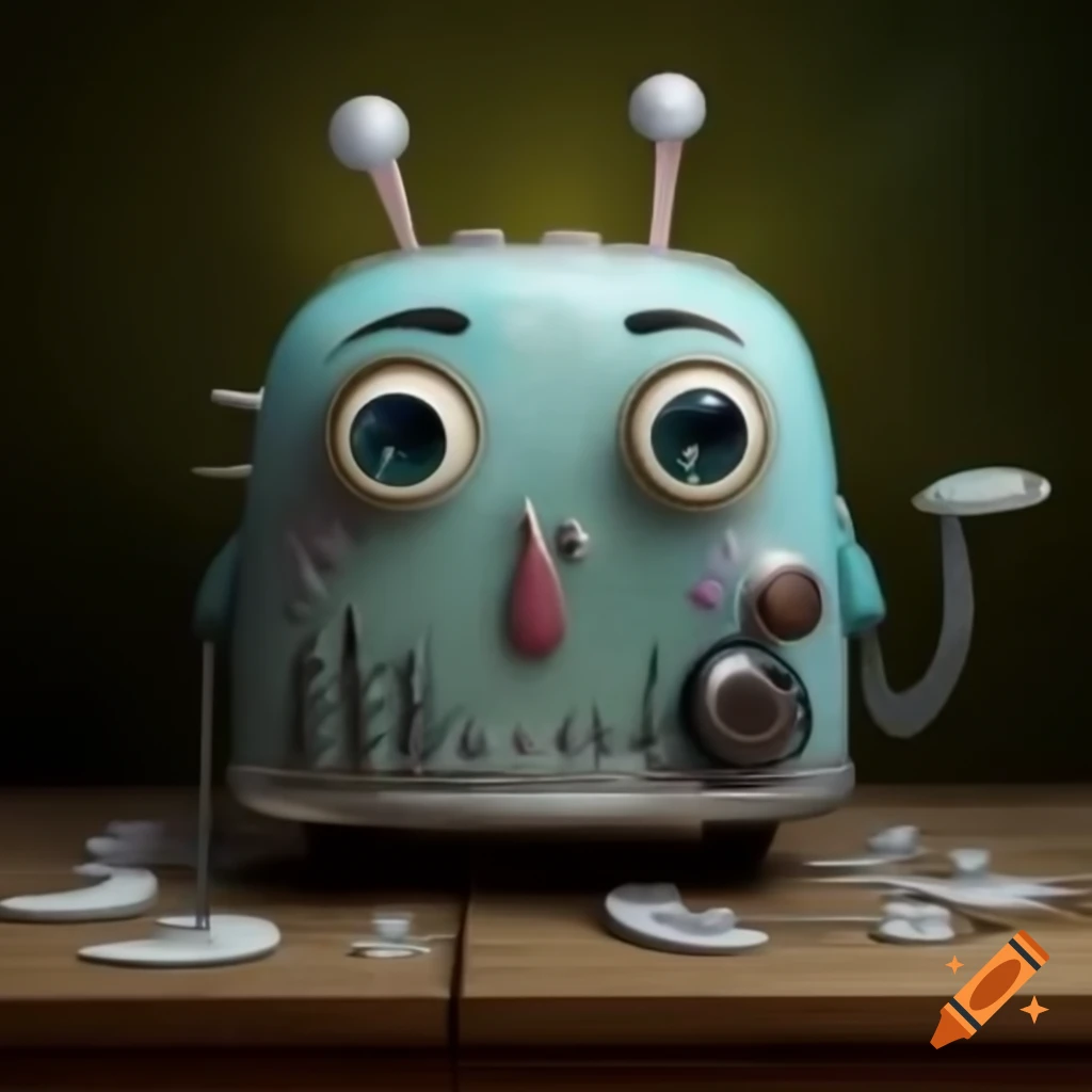 Whimsical toaster creature seeking love in a magical setting on Craiyon