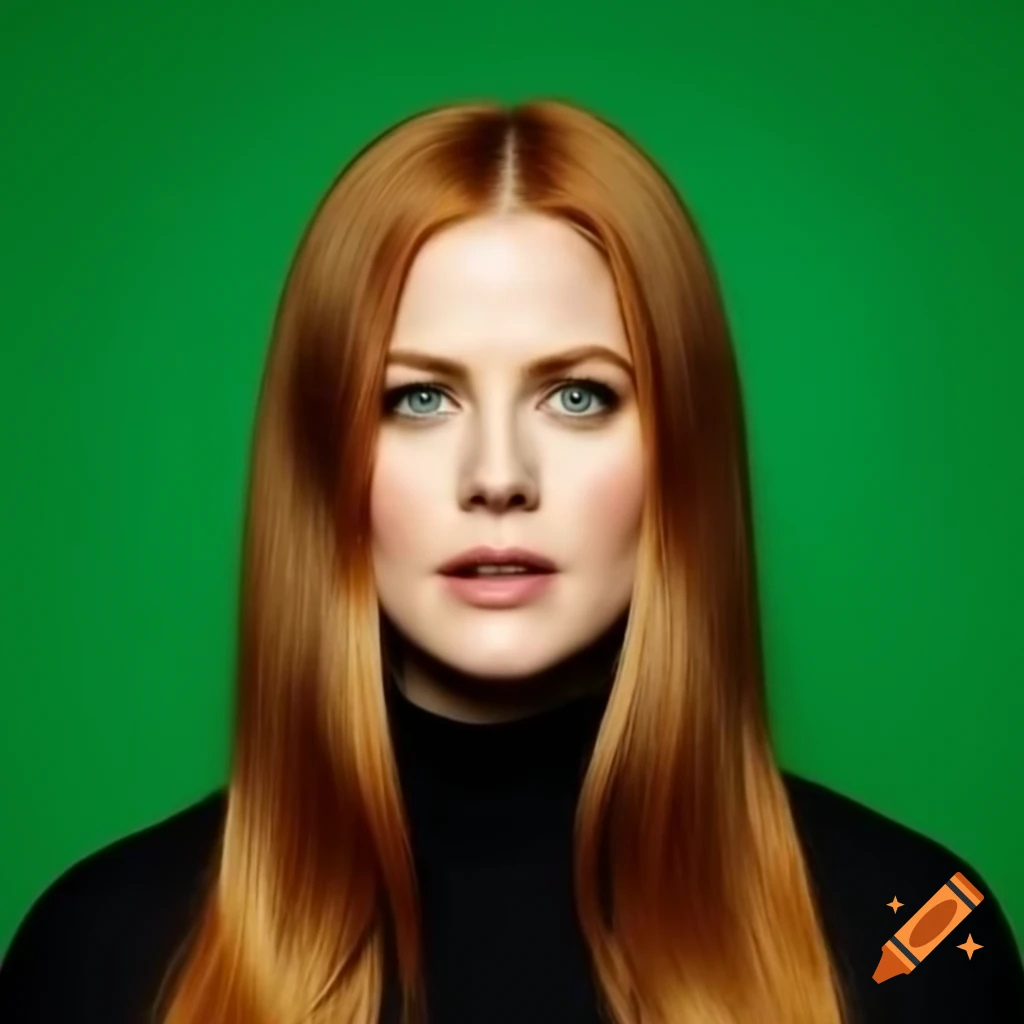 Amy Adams in black turtleneck tank against vibrant green backdrop on ...