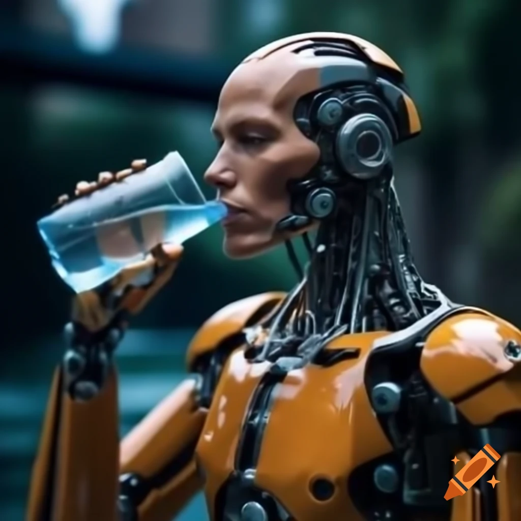 Humanoid robot drinking water on Craiyon
