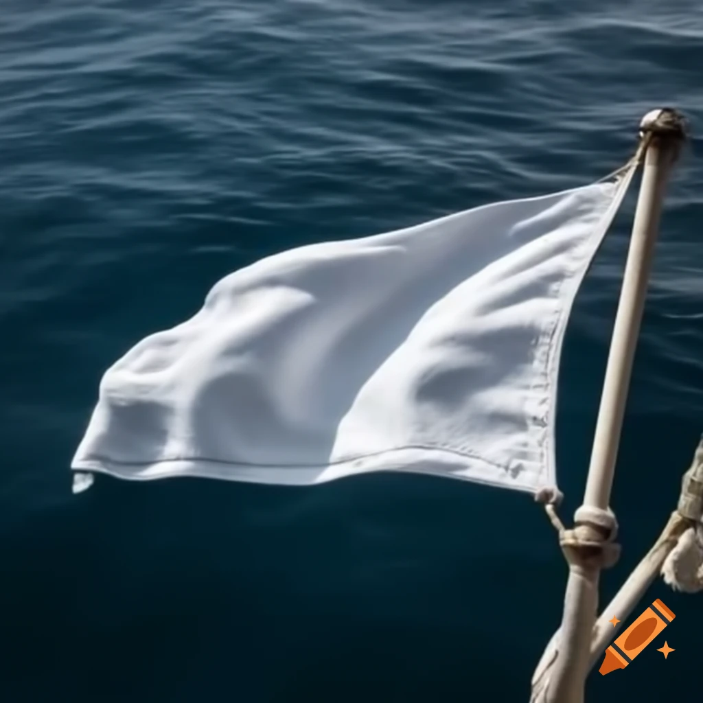 Realistic photo of a white waving flag on a boat on Craiyon