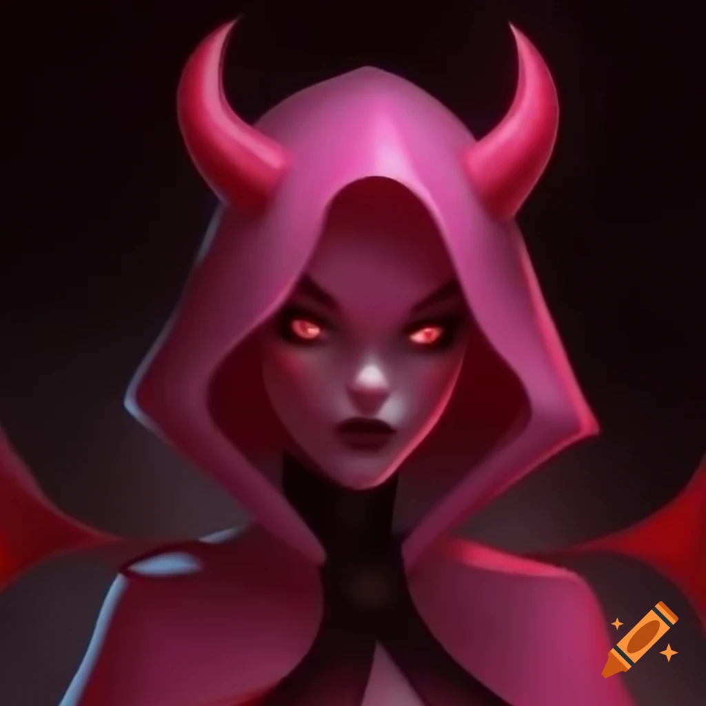 Artistic representation of a pink and black character with devilish ...