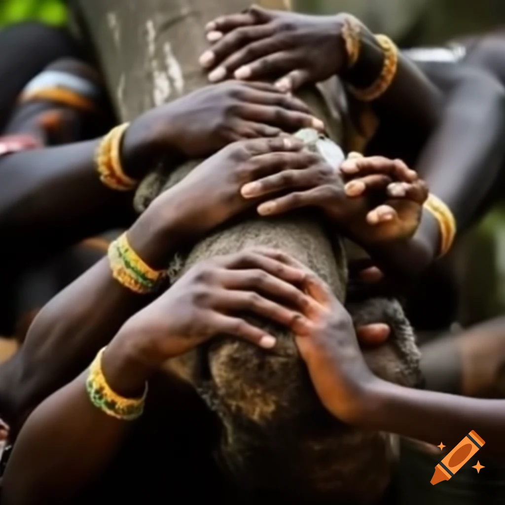 Many hands lifting a heavy tree trunk, illustrating african proverb on ...