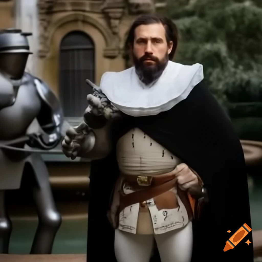 16th century prince in armor and ruff talking to black knight by ...