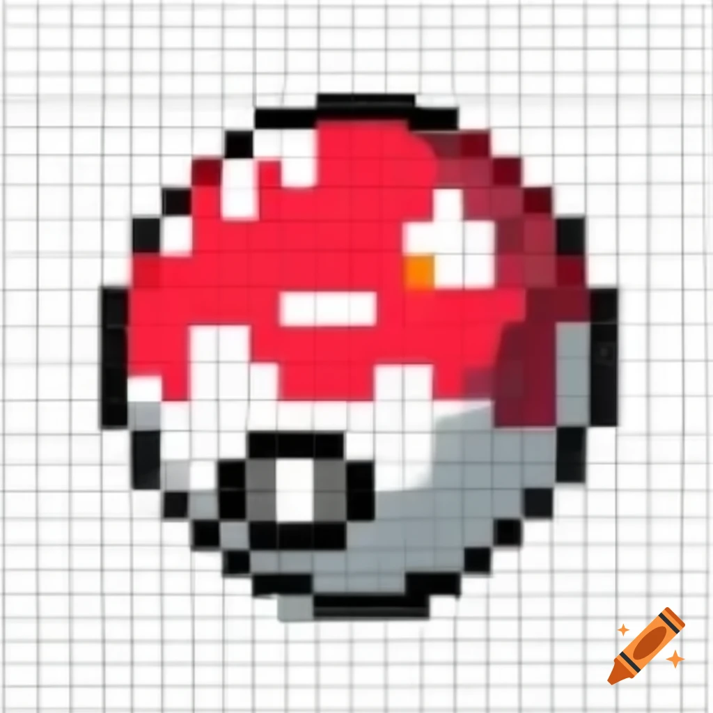 Pixel art sprite of a red and white fishing ball on Craiyon