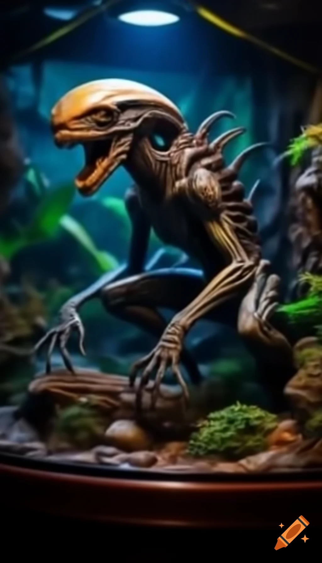 Xenomorph from alien series sneaking into spaceship diorama on Craiyon