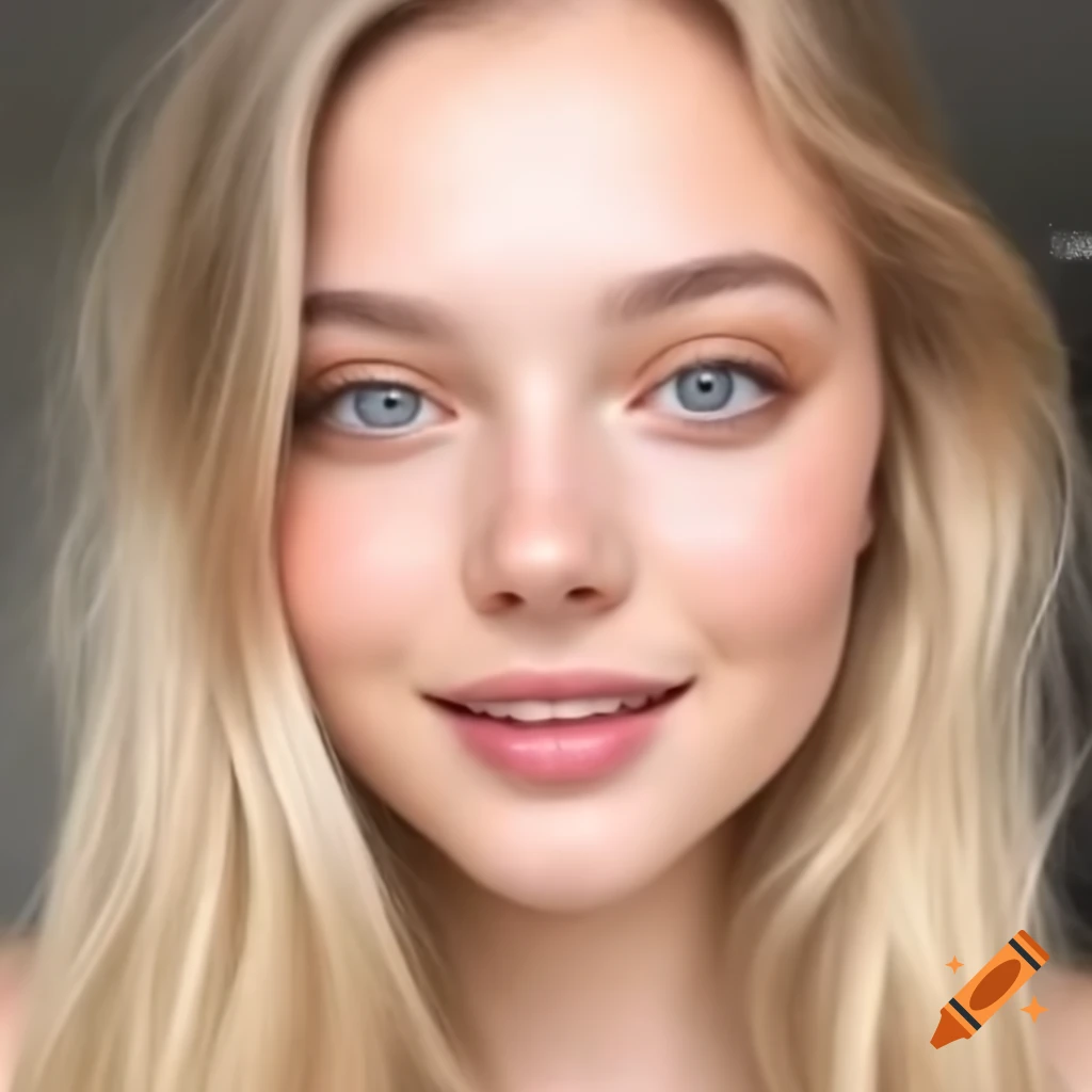 Young woman with blonde hair and gentle smile, expressive eyes on Craiyon