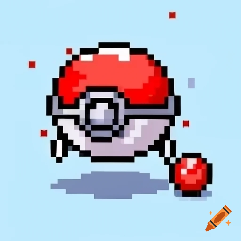 Pokeball themed fishing ball in red and white, pixel art style on Craiyon
