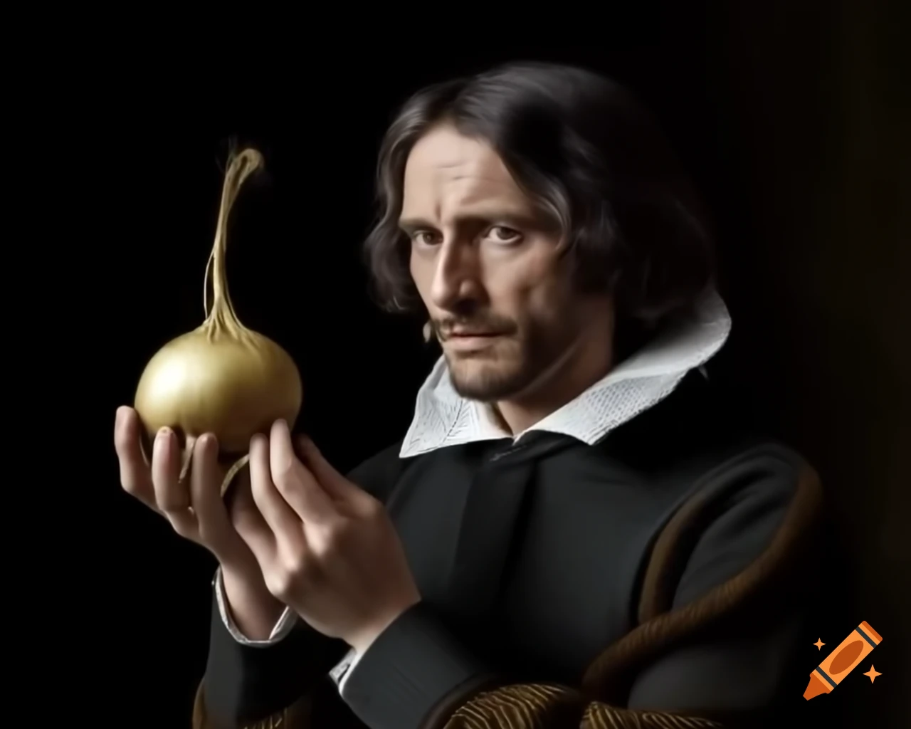 Portrait of Hamlet contemplating an onion in surreal twist on Yorick's ...