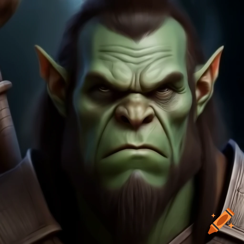 D&D portrait of gray-skinned orc captain on Craiyon