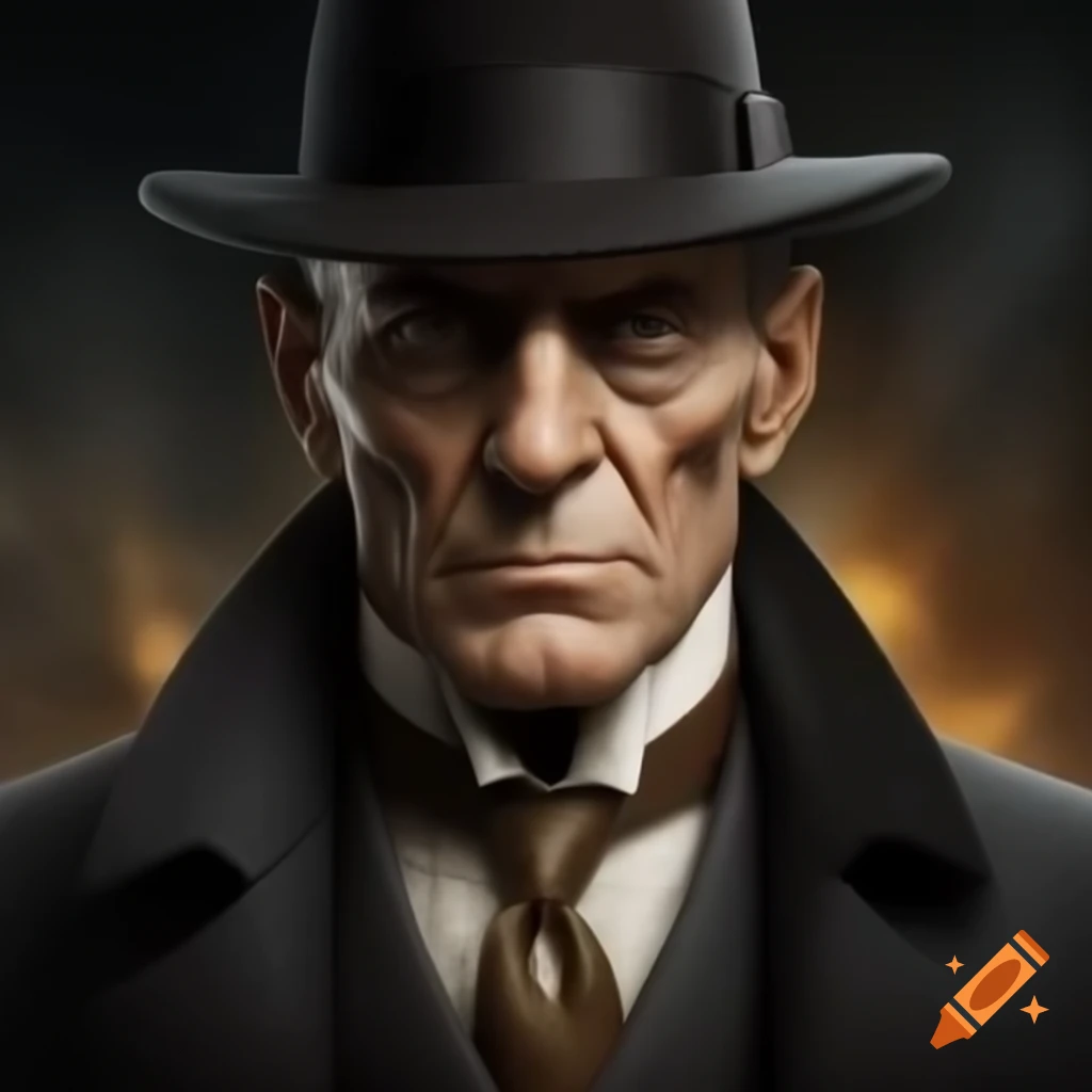 Stylized portrait of Inspector Grey from Clue in 1920s attire on Craiyon