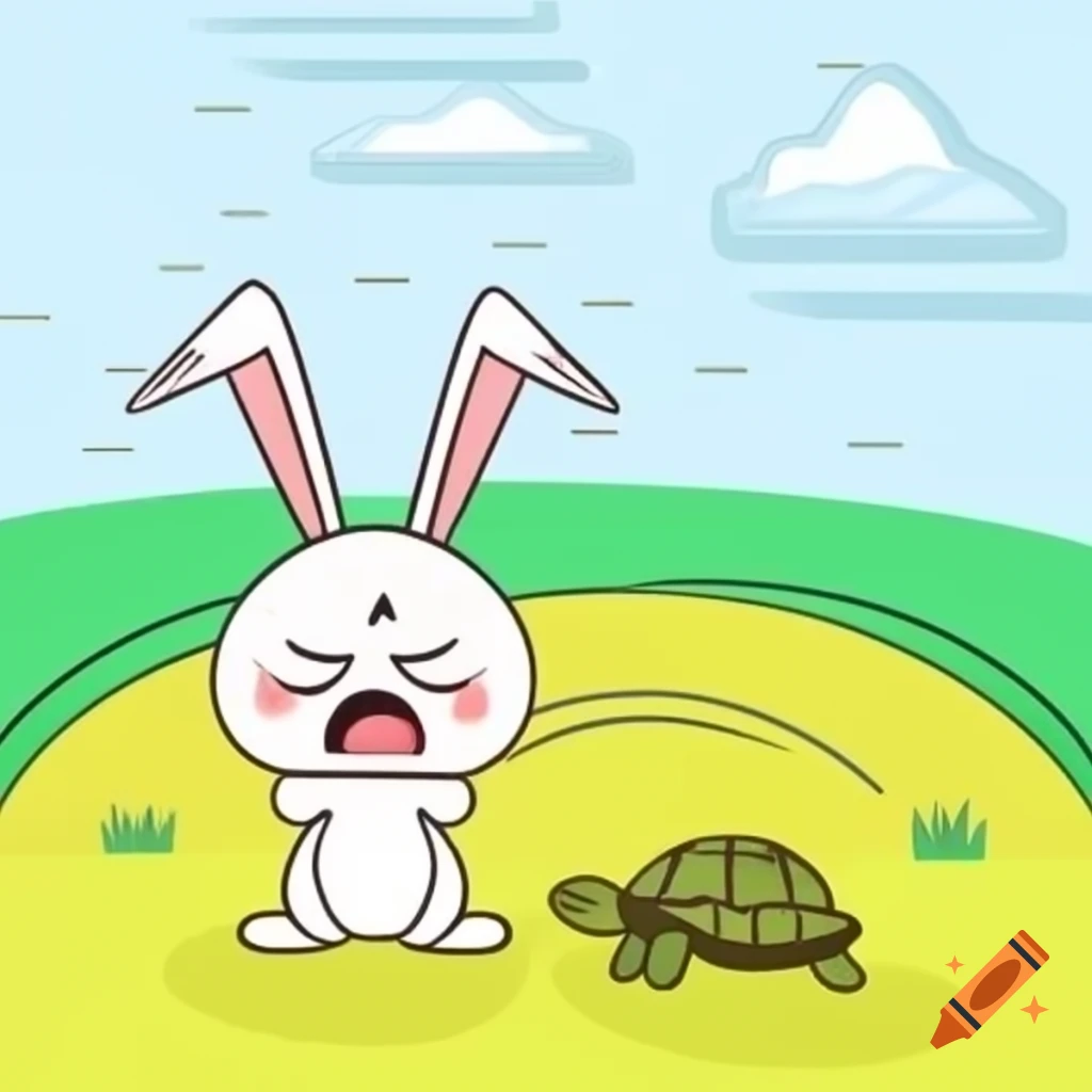 Illustration of sad rabbit and joyful tortoise celebrating race victory ...