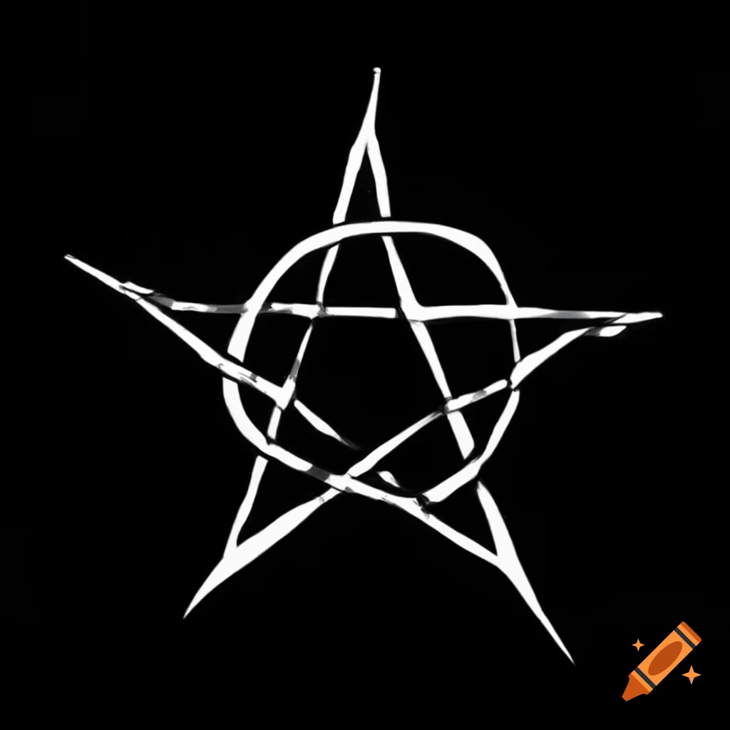 Abstract black pentagram drawing with sharp, skinny lines on Craiyon